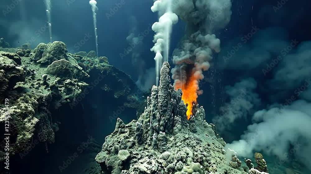 An hydrothermal vent underwater volcanic eruption creating a stunning ...
