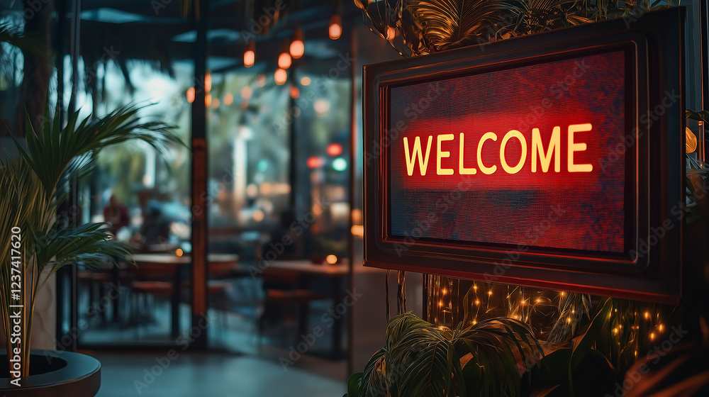 Poster A digital 'Welcome' sign that changes color depending on the ...
