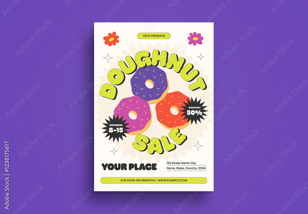 Cream Quirky Doughnut Sale Flyer Layout Stock Template | Adobe Stock
