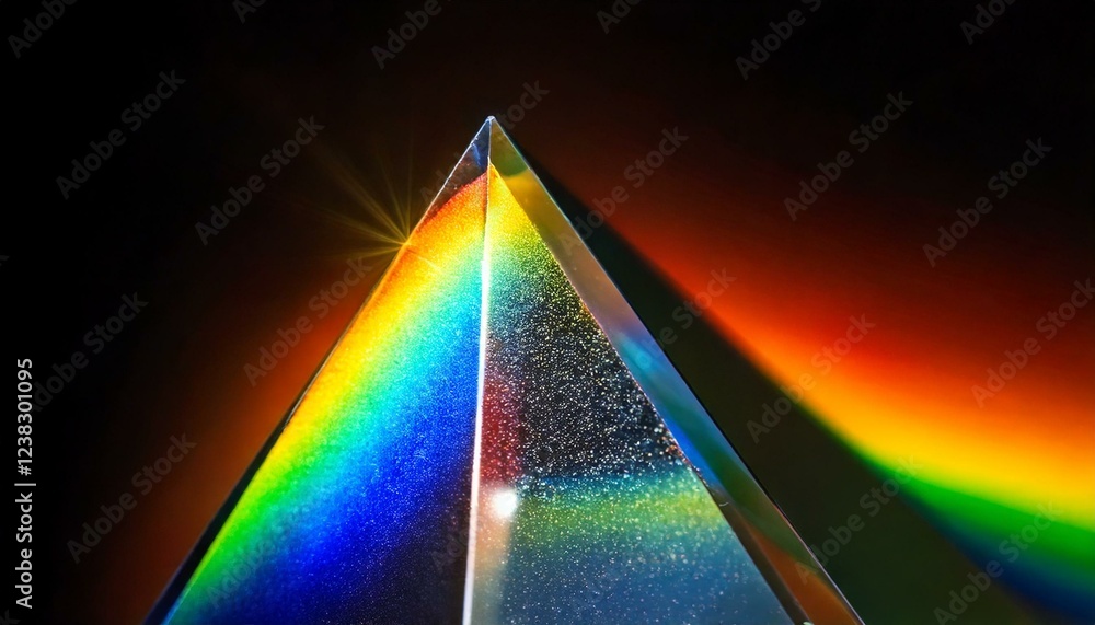 Poster close-up of a glass prism refracting light into a rainbow spectrum, with a dark – Wall ...