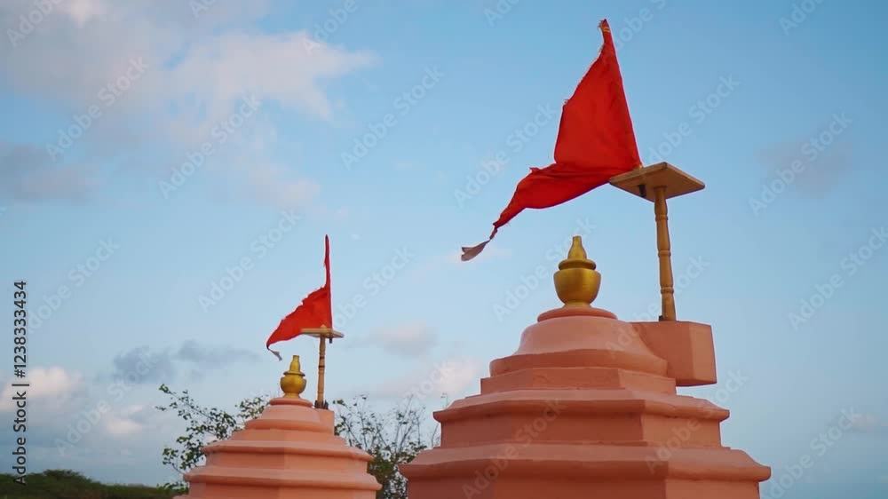 Hindu Shiva temple and flag fluttering on top at Kashi Vishwanath ...
