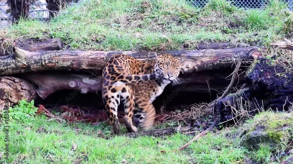 Jaguar (Panthera Onca), biting its own tail, this is a type of self ...