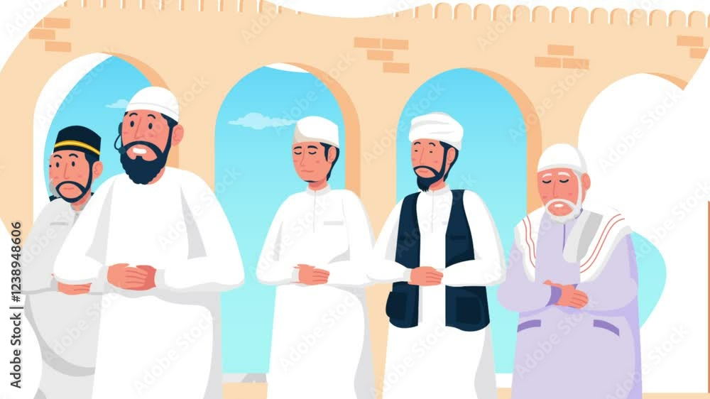 2D Animation of Man Standing for Eid Prayer in Masjid, 4K Resolution ...