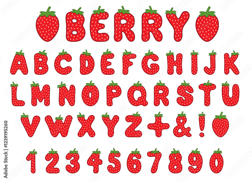Poster Cute Strawberry Fruit Alphabet Letter and Number Illustration ...