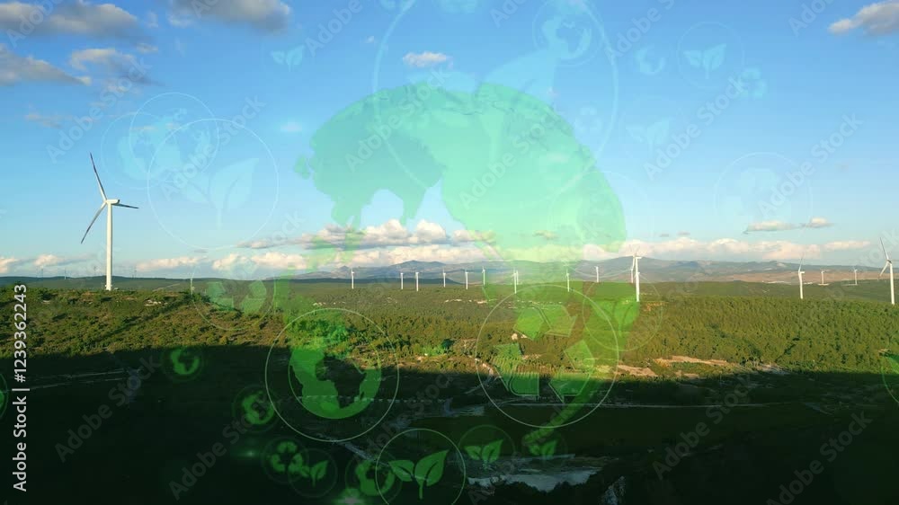 Alternative Energy. Wind farm. Aerial view of horizontal-axis wind ...