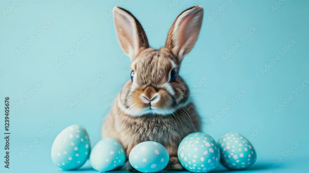bunny with light blue easter eggs on the blue background Відео Stock ...