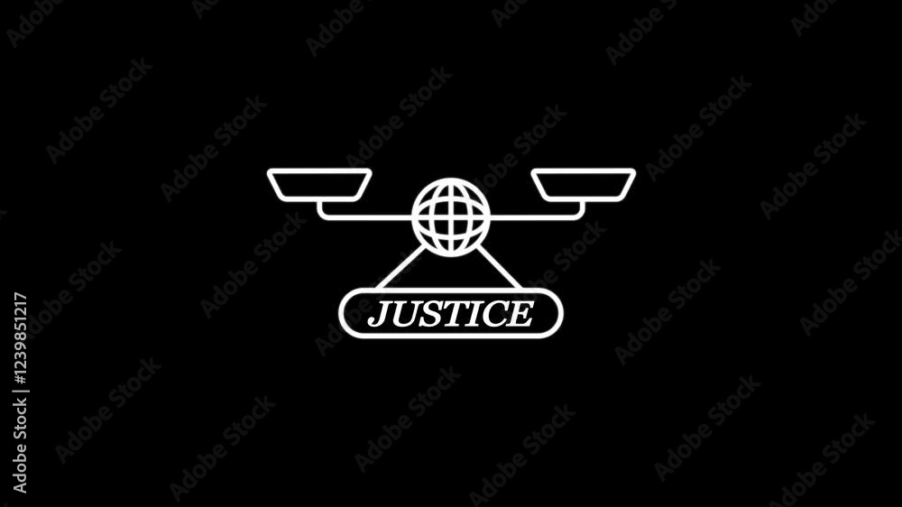 International justice system icons animation. Animated line balance ...