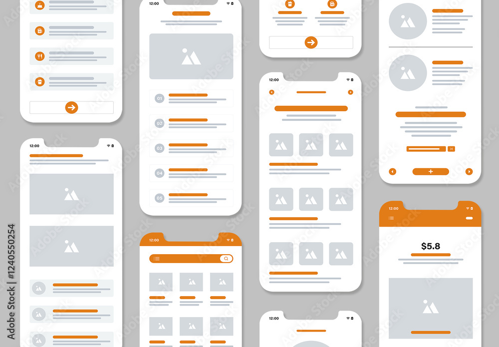 Mobile App UI Wireframe Kit Template Stock Template | Adobe Stock