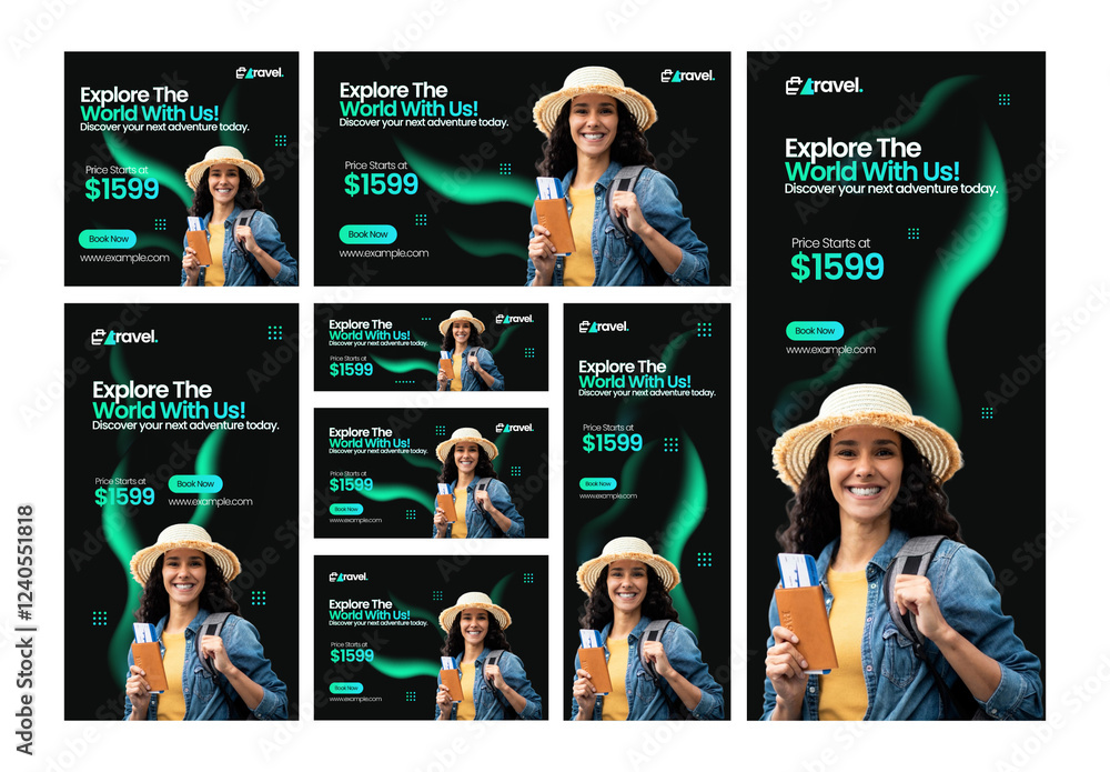 Travel Web Banner Ads Layout Stock Template | Adobe Stock