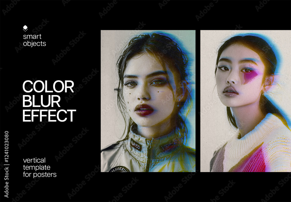 Smudged Anaglyph Poster Design Effect Mockup Stock Template | Adobe Stock