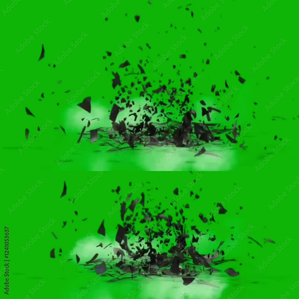 Ground collapse animation with green screen. Concrete ground explosion ...
