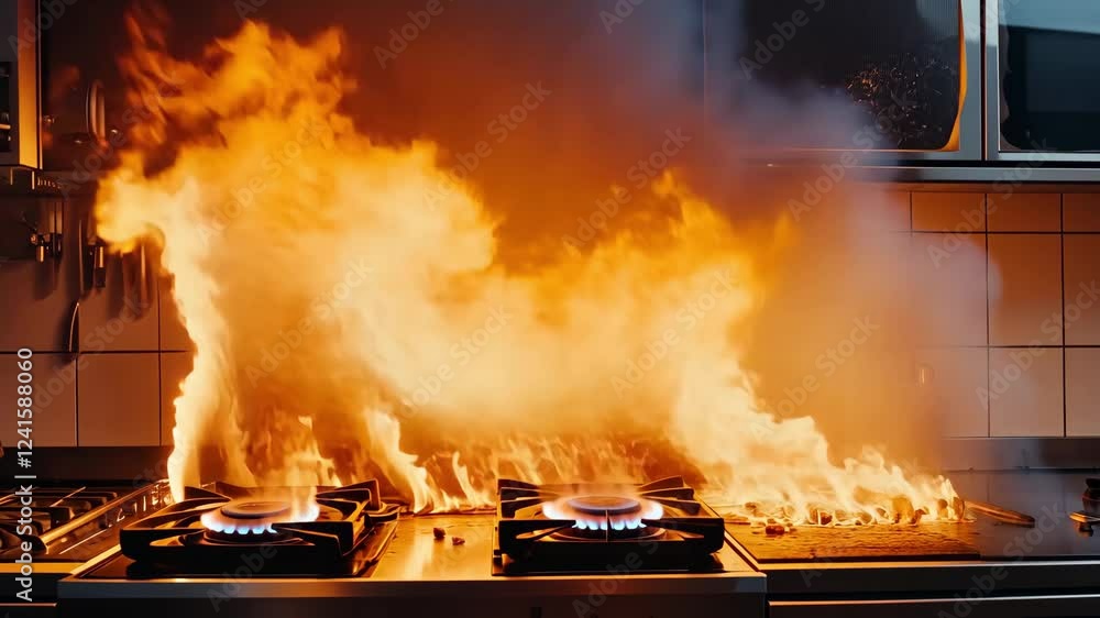 An unexpected kitchen fire breaks out while cooking at a bustling ...