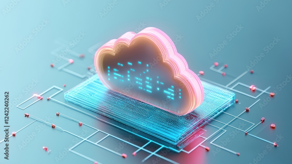 Poster A digital cloud structure is depicted, featuring glowing ...