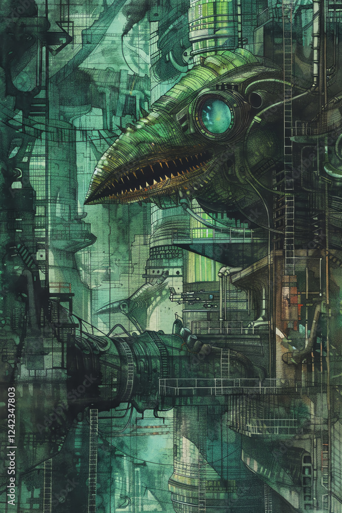 Photo & Art Print Craft a watercolor illustration of a futuristic bio ...