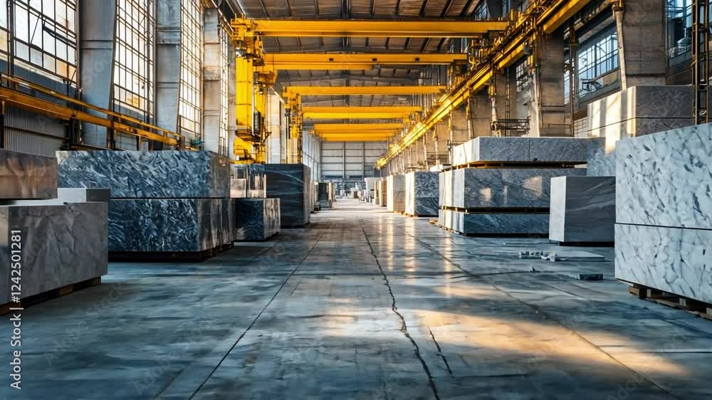 Granite Warehouse: Rows of large granite slabs fill a spacious ...