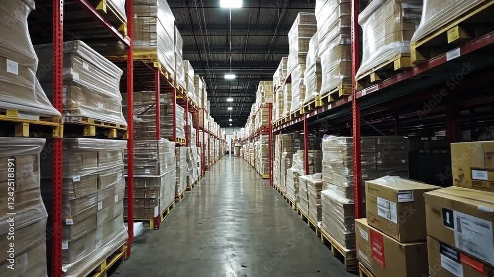 Warehouse Interior: An industrial warehouse interior with rows of tall ...