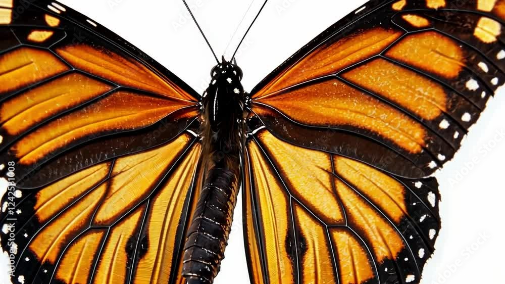 A high-resolution 4K UHD video of a monarch butterfly with open wings ...
