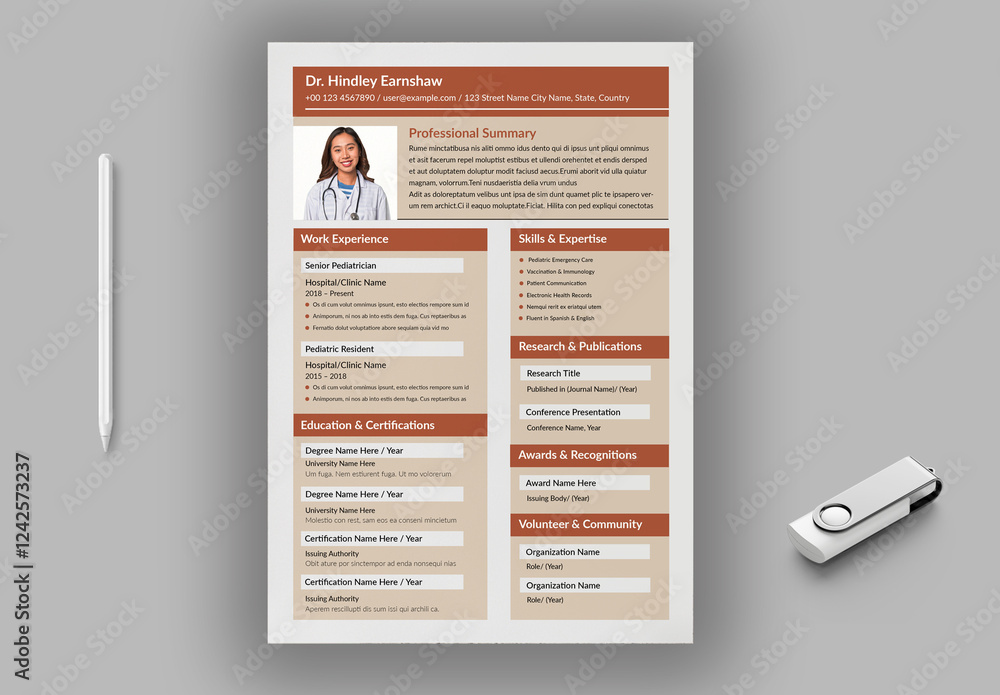 Medical Resume for Pediatrician Stock Template | Adobe Stock