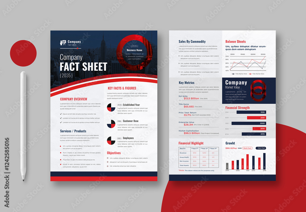 Business Company Fact Sheet Template Stock Template | Adobe Stock