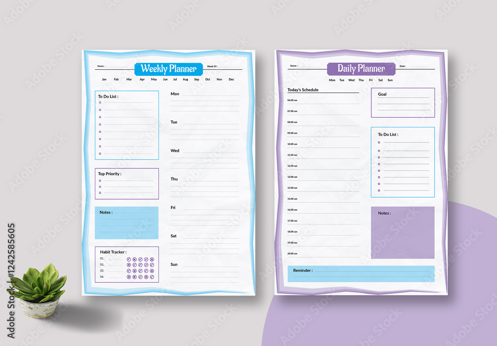 Daily And Weekly Student Planner Layout Stock Template | Adobe Stock