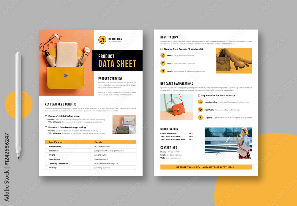 Product Data Sheet Template Layout Stock Template | Adobe Stock