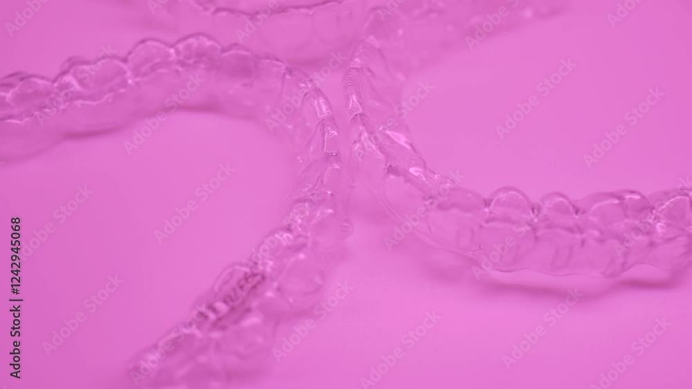 Invisible dental braces teeth aligners pink background. Plastic braces ...