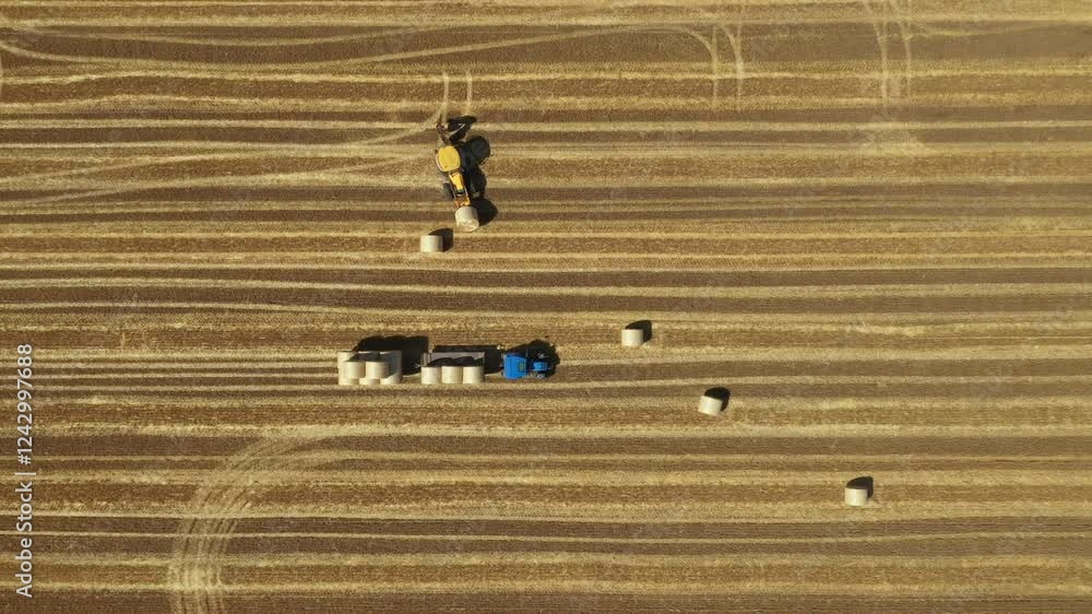 Above top view, dolly move follow the machines as they move to new ...