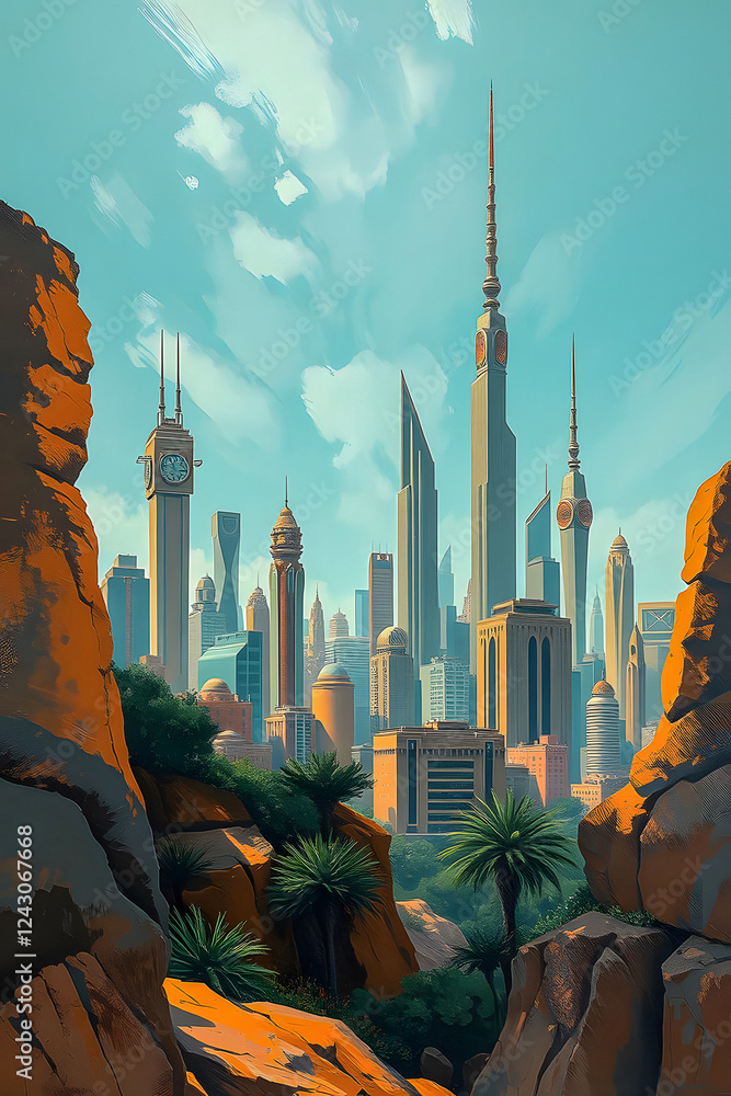 Photo & Art Print A futuristic cityscape with towering skyscrapers set ...