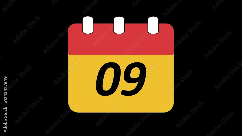 09 date calendar icon Animation with transparent background Flat ...