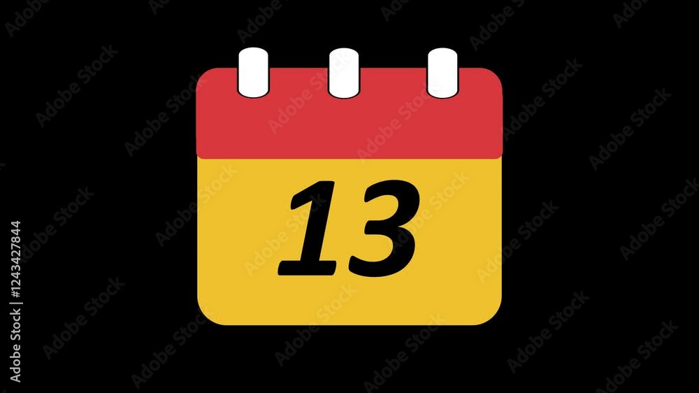 13 date calendar icon Animation with transparent background Flat ...