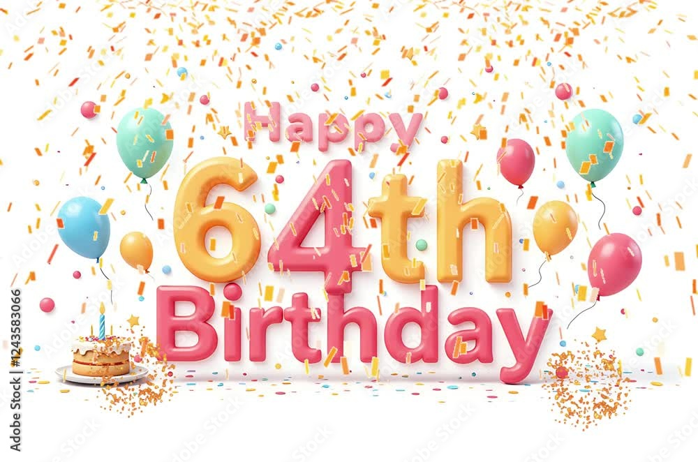 Animated 3d Happy 64th Birthday Background Video In Pastel Theme With