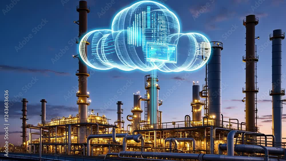 Futuristic Industrial Refinery with Digital Cloud Computing Technology ...