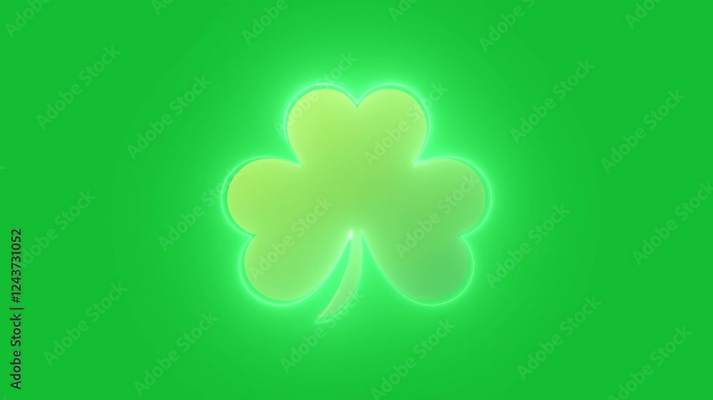 Bright neon green shamrock with glowing outline on chroma key ...