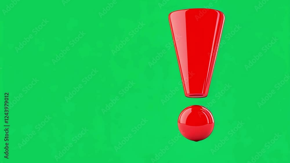 exclamation mark sign animation red color green screen, stop motion ...