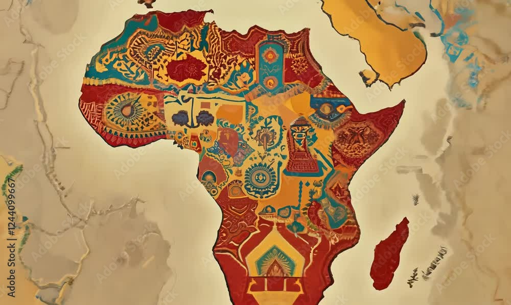 dynamic spinning outline of africa continent with patterns inspired by ...