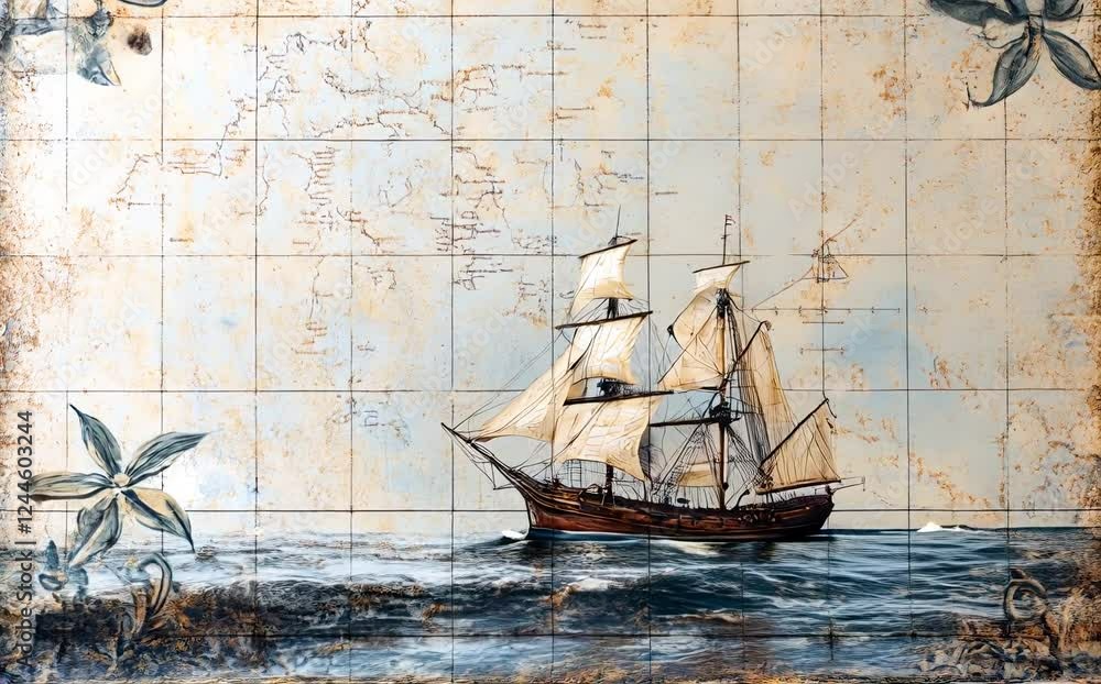 A vintage blue map background in retro style, perfect for science ...