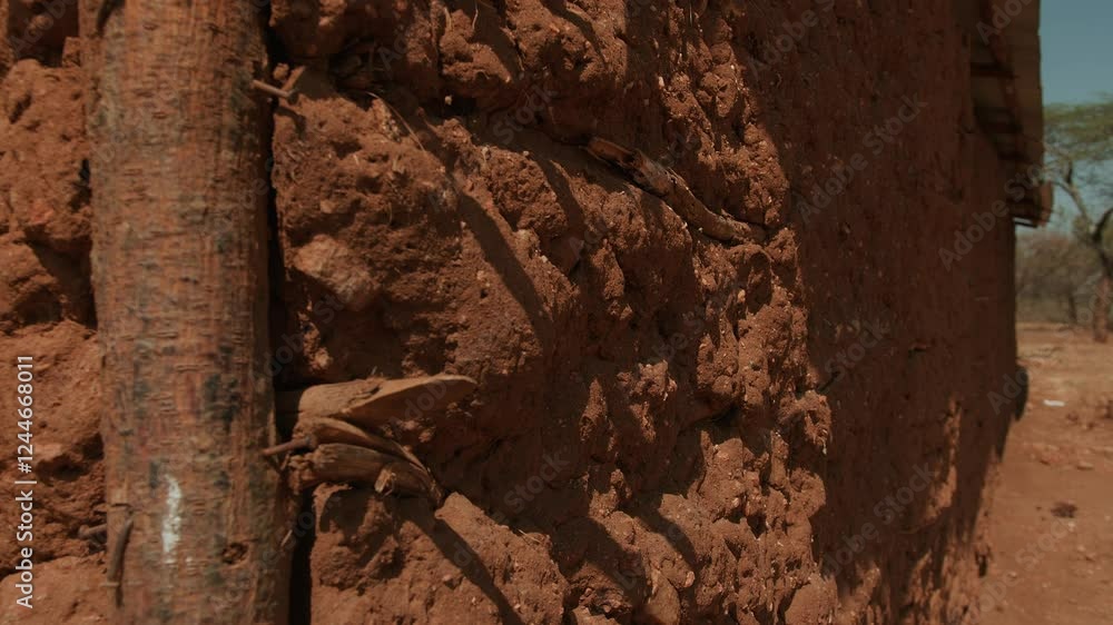 Close-up of distinctive texture of wall of savannah house made of logs ...