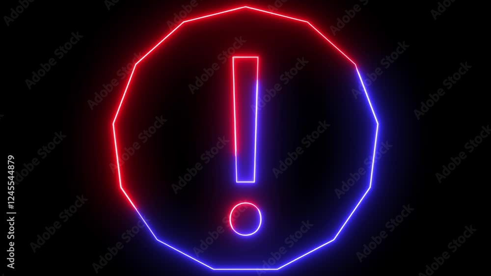 neon red blue color glowing warning attention icon signal risk stop ...