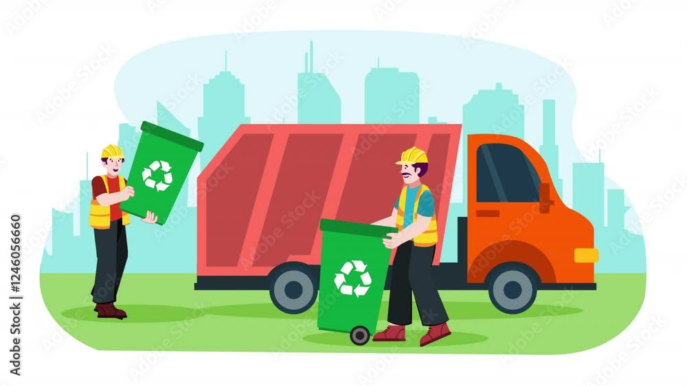 Illustrate garbage recycling with flat animation. Characters sort trash ...