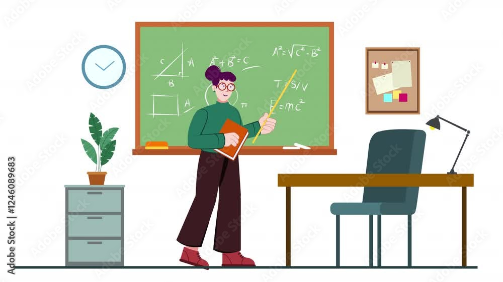 Depict school teachers in flat vector animation. Characters teaching ...
