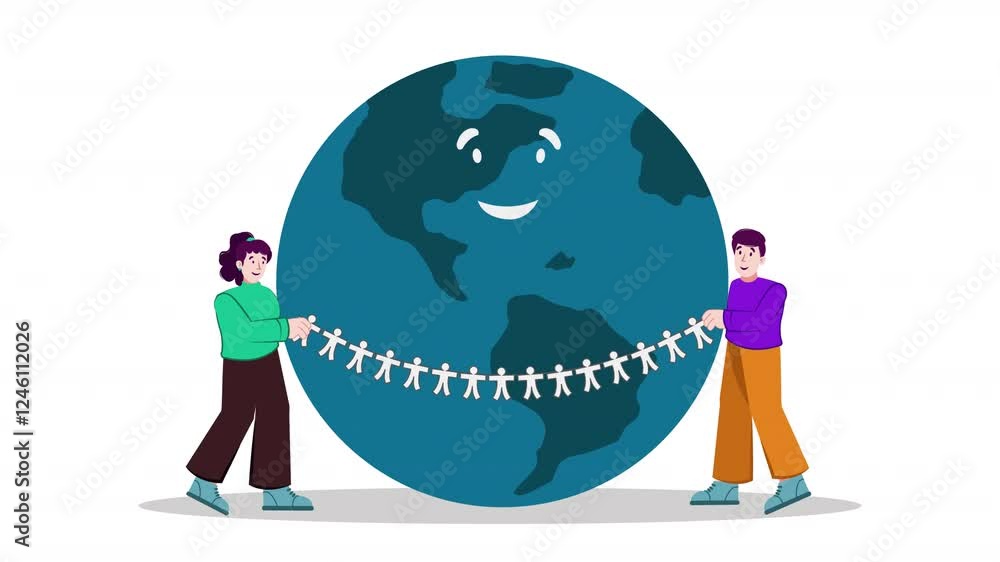 Depict World Population Day using vector animation. Characters convey ...