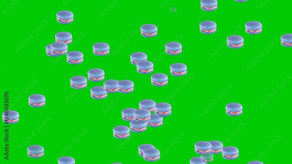 Falling blue macaroon animation on a green screen. Suitable video for ...