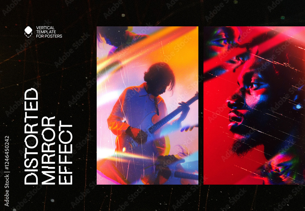 Mirror Distortion Poster Photo Effect Mockup Stock Template | Adobe Stock