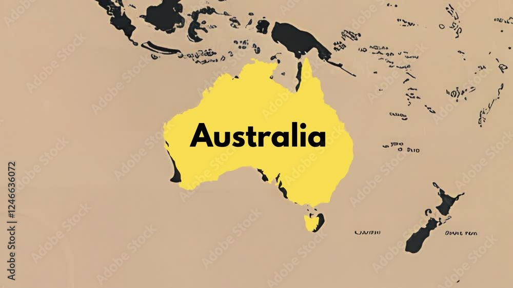 4K Video: Australia map animation video, Animation of the appearance of ...