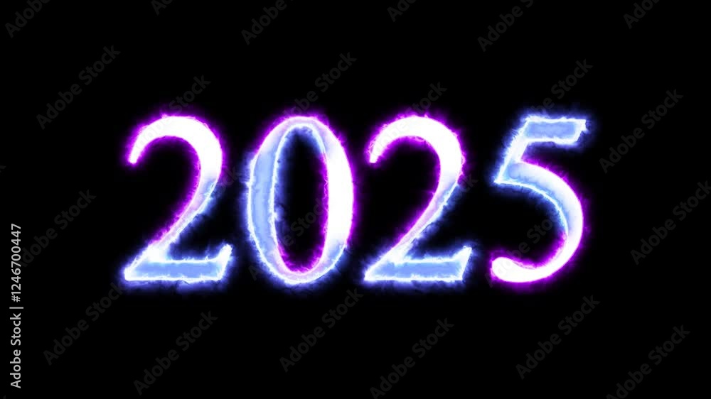 2025 symbol. concept words 2025 bright glowing neon effects, vibrant ...