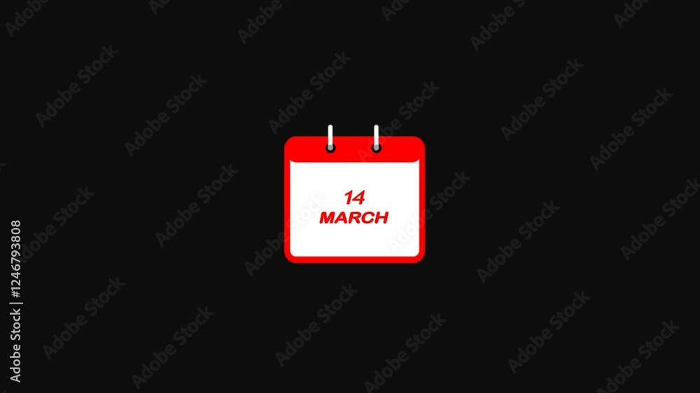 14 March calendar icon sign Animation on black background with red ...