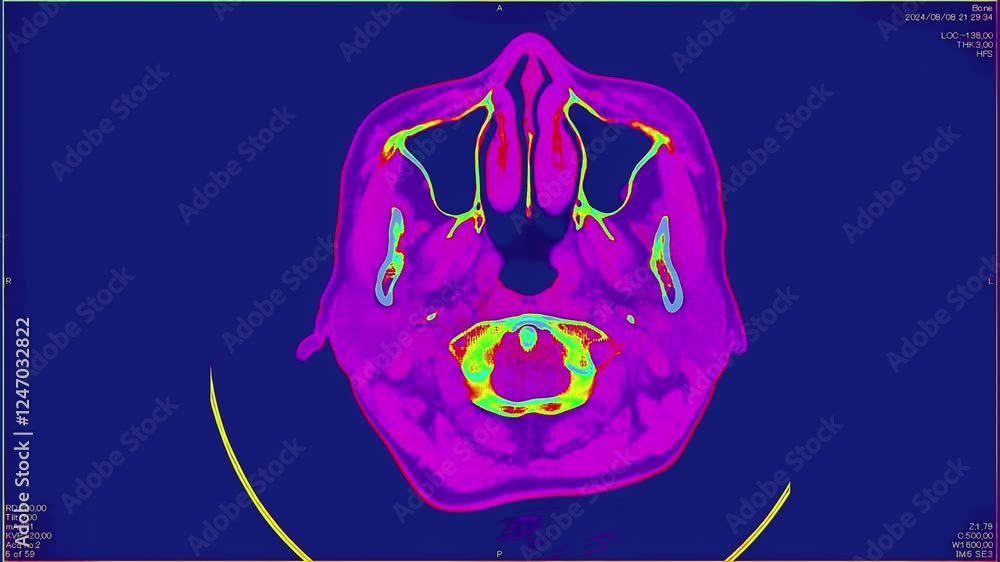 Magnetic resonance images of the head, MRI of the brain, top viev of a ...