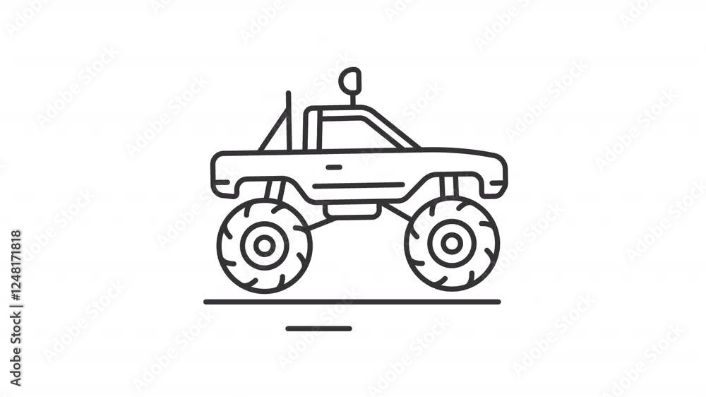Animated monster truck icon. Big vehicle line animation. Shaking car ...