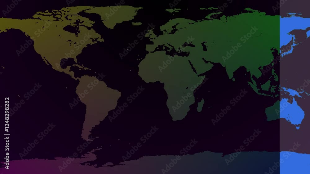 Horizontal animated world map with grid line news video background ...