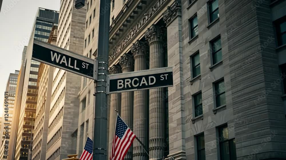 Wall Street and Broad Street sign in New York City, finance, business ...